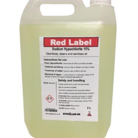 SODIUM HYPOCHLORITE, RED LABEL 15% 2x5L Free Delivery – Sterilab Uk